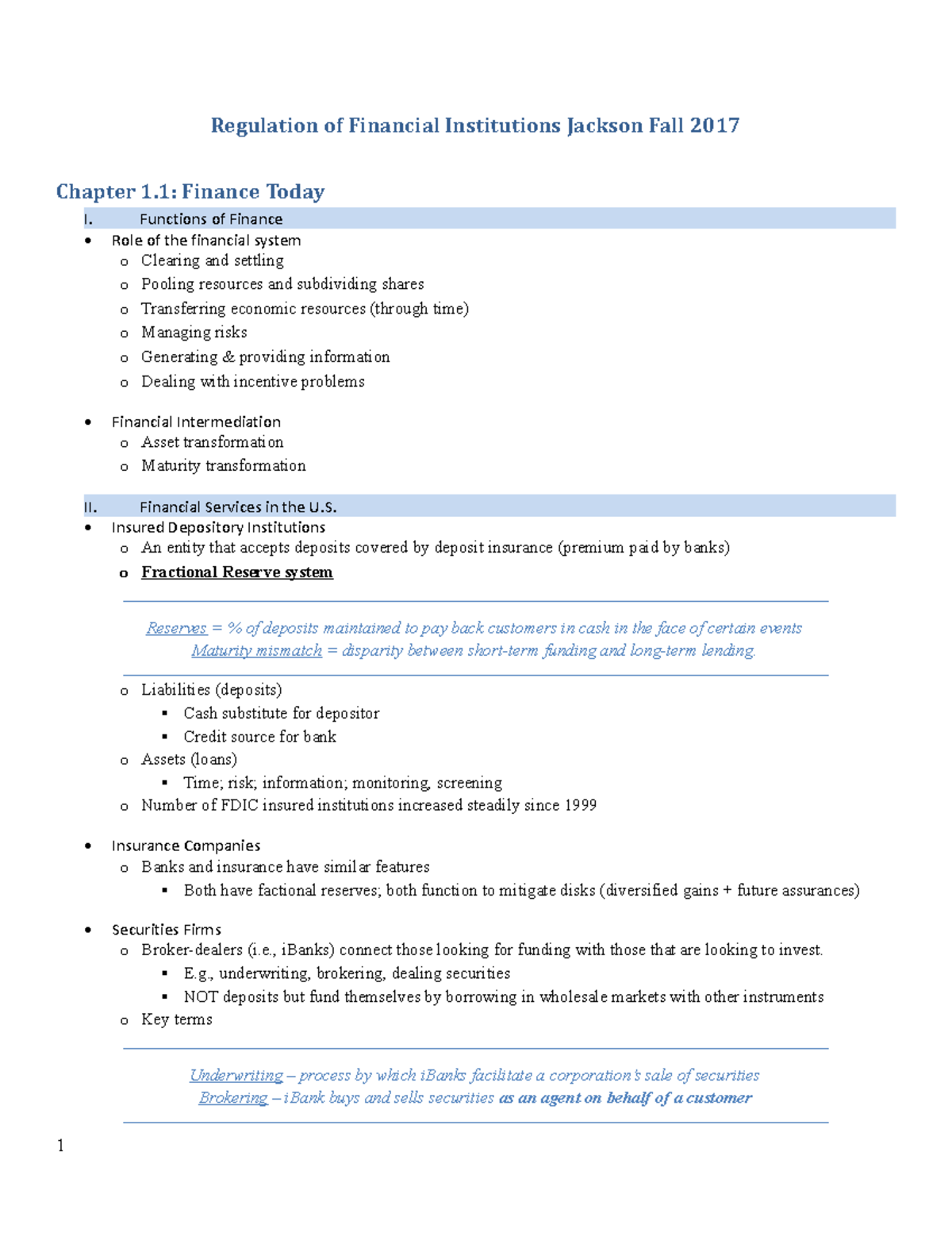 Regulation of Financial Institutions Outline - Regulation of Financial ...