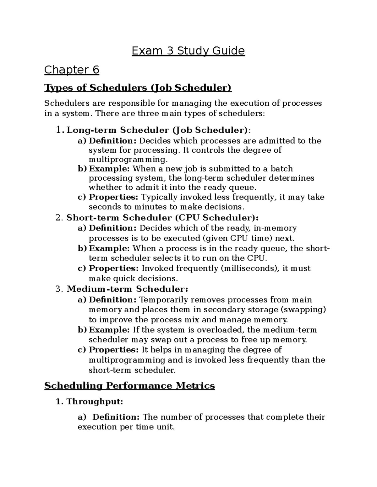 Exam 3 Study Guide - Exam 3 Study Guide Chapter 6 Types of Schedulers (Job Scheduler) Schedulers ...