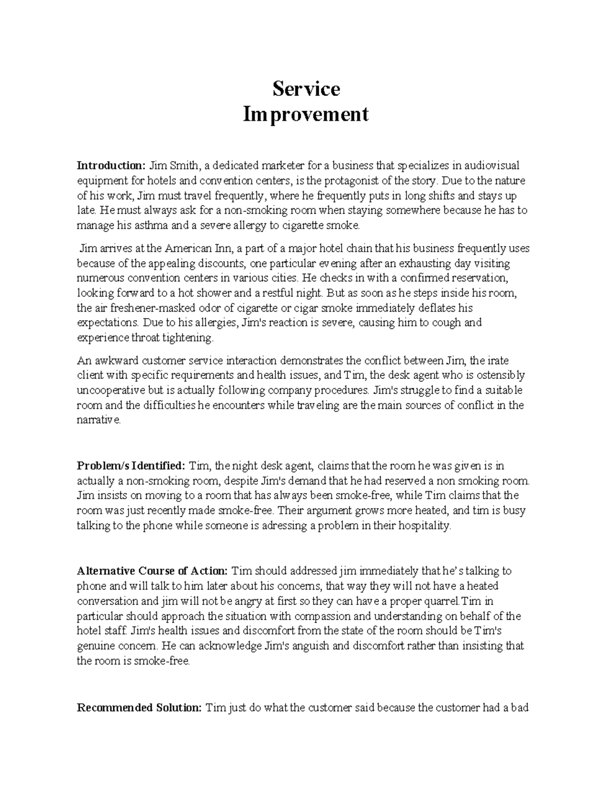 109427 Case Study 1517028 1104021331 - Service Improvement Introduction ...