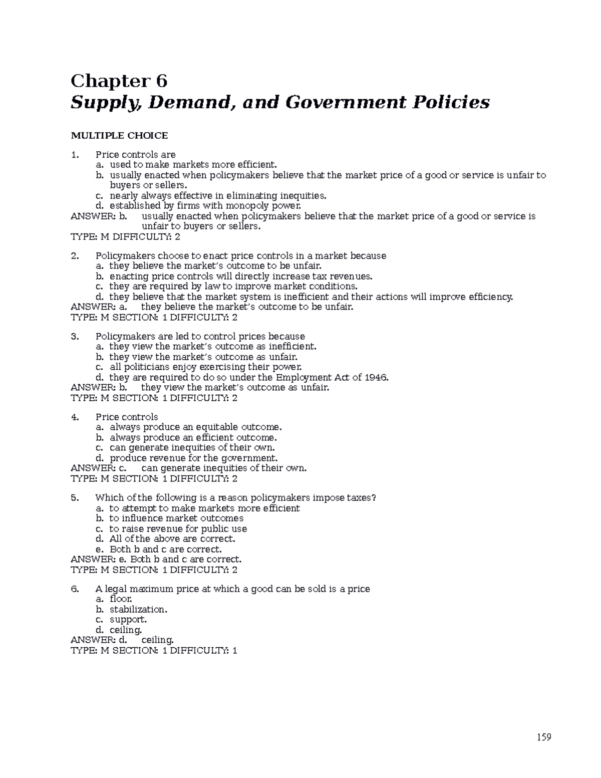 Chapter-6 - key for chapter 6 - Chapter 6 Supply, Demand, and ...
