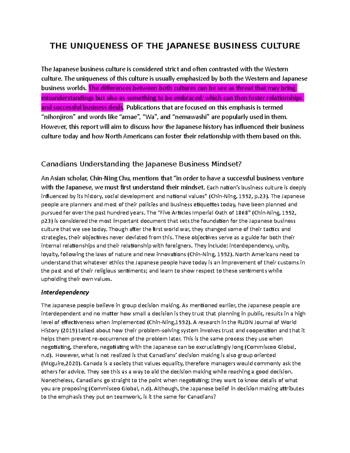 The Uniqueness of The Japanese Business Culture-Final draft of SI ...