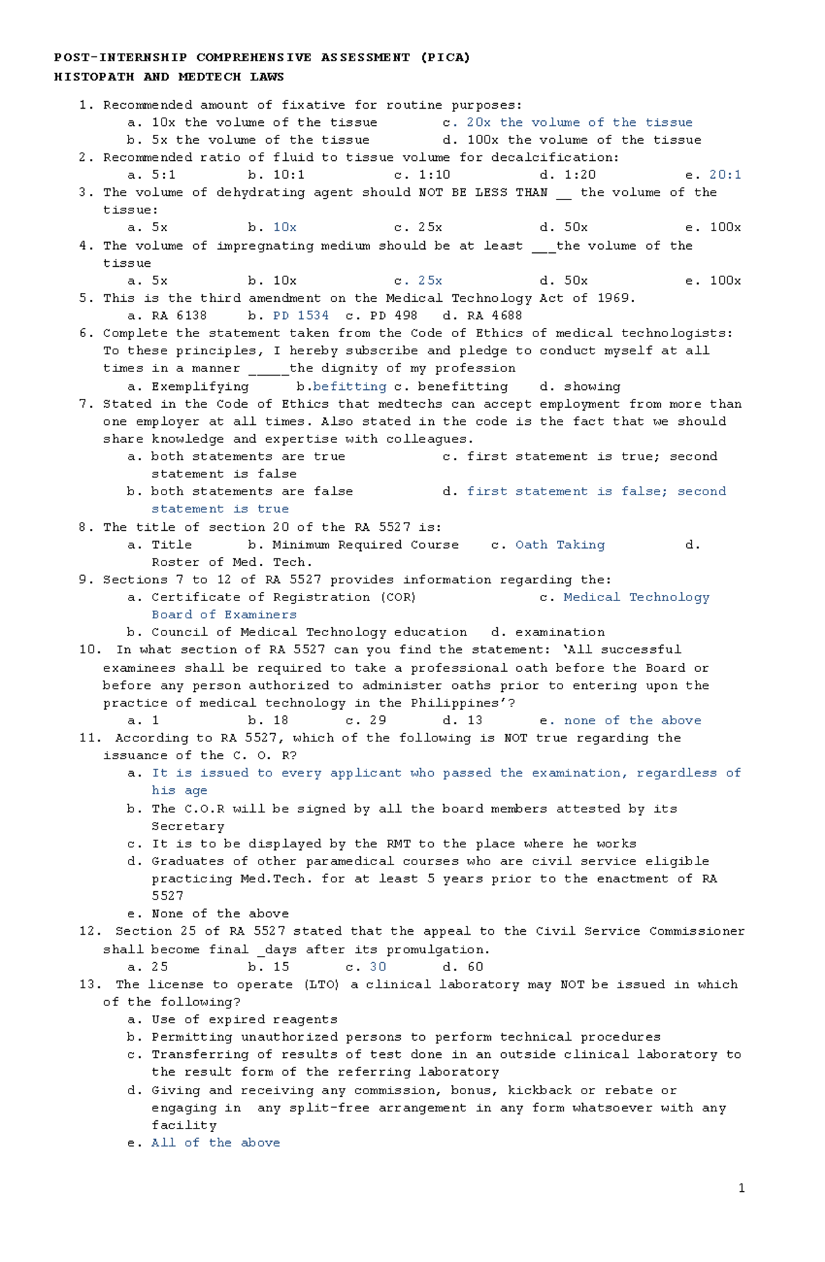 Simulated Board Exam II in Histopath and Medtech Laws - HISTOPATH AND ...