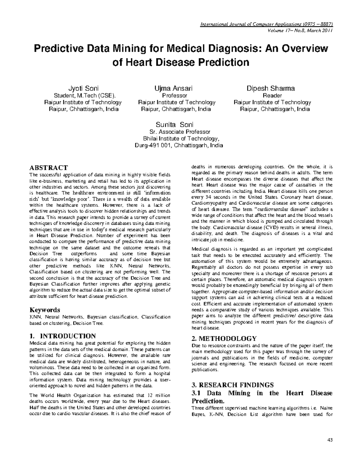 Predictive Data Mining For Medical Diagn Volume 17 No March 2011 Predictive Data Mining For