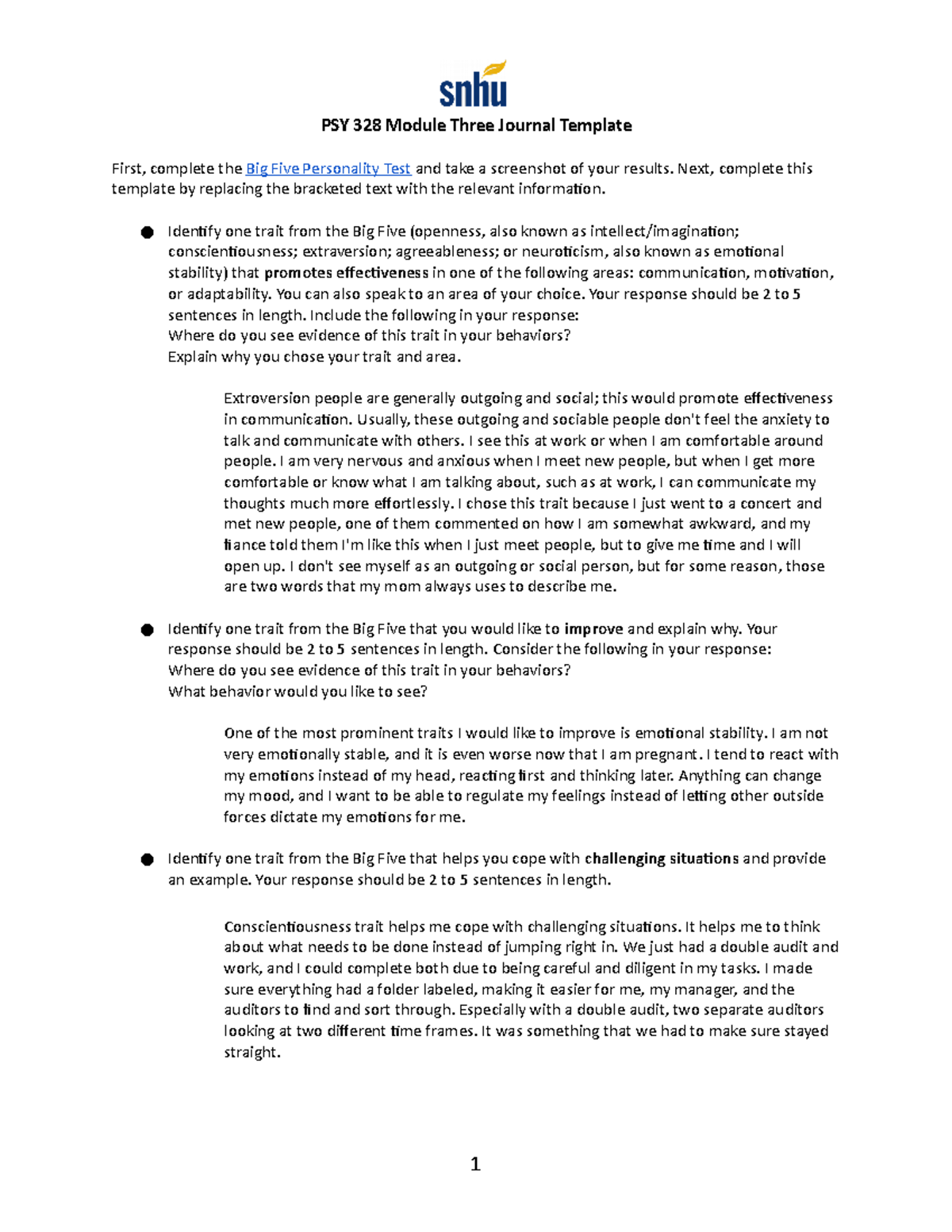 PSY 328 Module Three Journal Template (2) - PSY 328 Module Three ...
