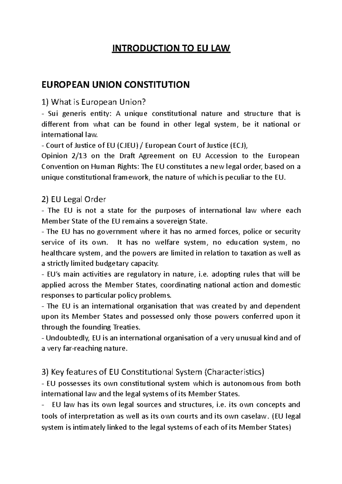1. Intro to EU law - INTRODUCTION TO EU LAW EUROPEAN UNION CONSTITUTION ...