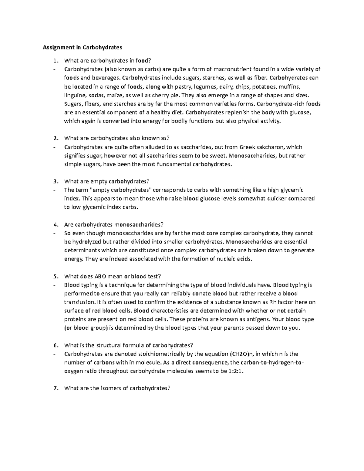 Assignment in Carbohydrates - What are carbohydrates in food ...