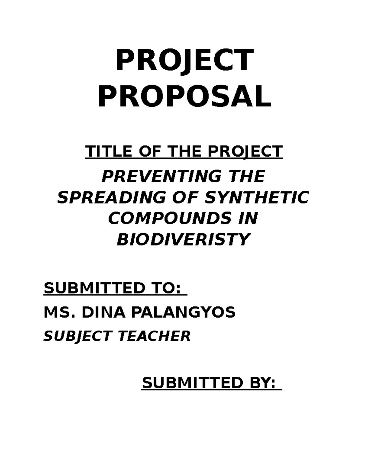 Biodiversity Project Proposal STS Bugarin - PROJECT PROPOSAL TITLE OF ...