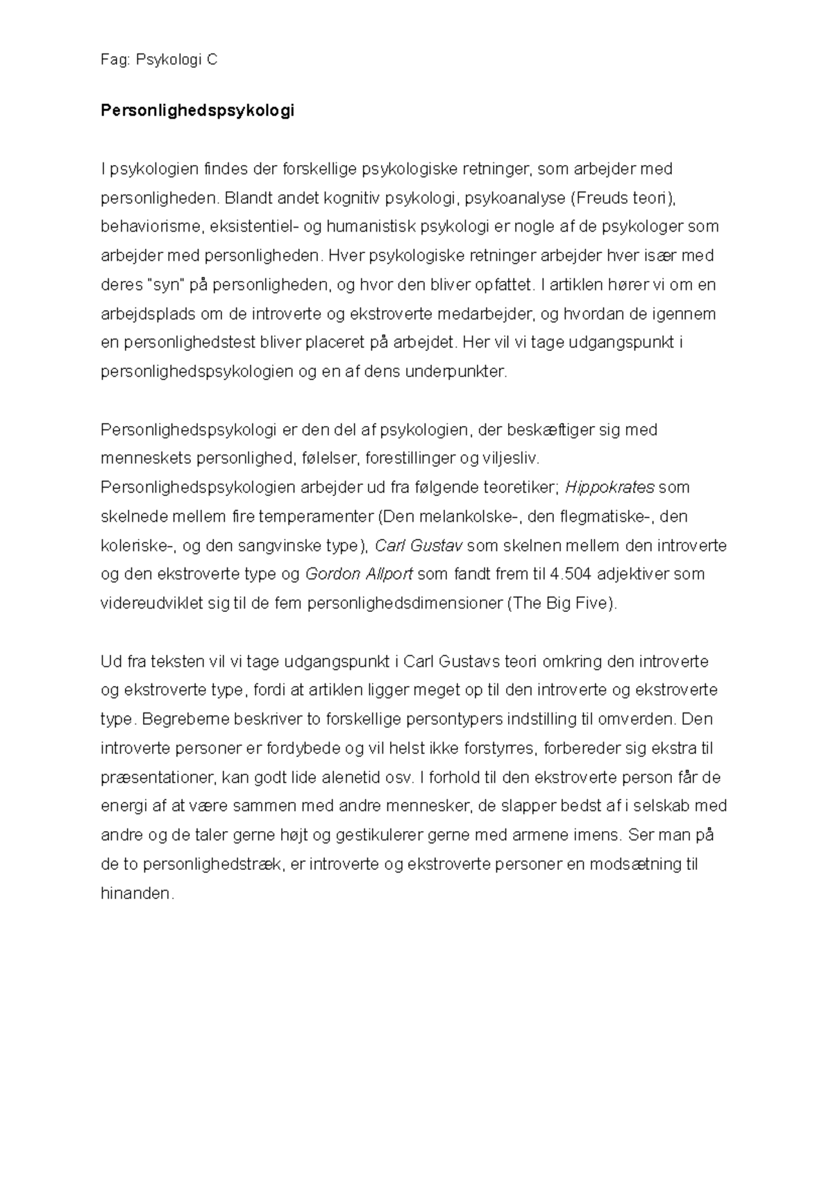 Personlighedspsykologi - Blandt andet kognitiv psykologi, psykoanalyse ...