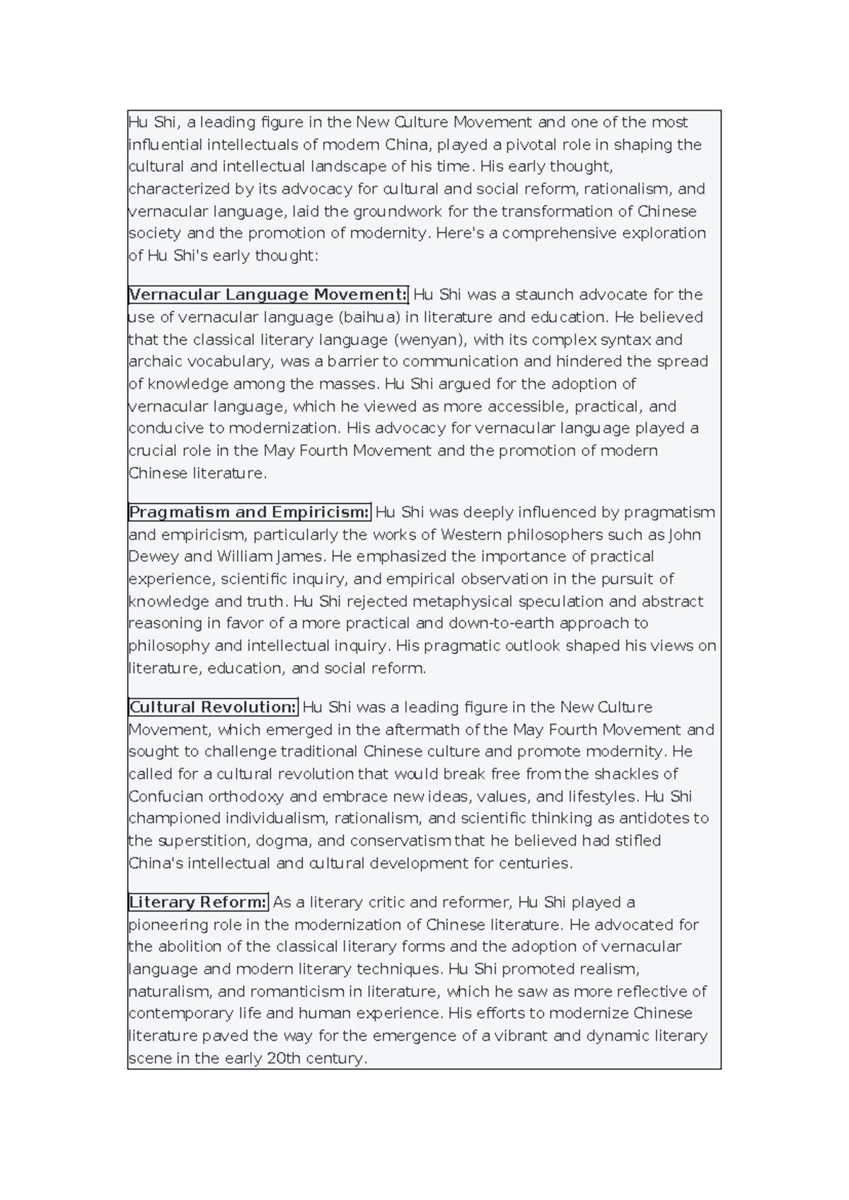 About Hu Shi's Early Thought - Hu Shi, a leading figure in the New ...