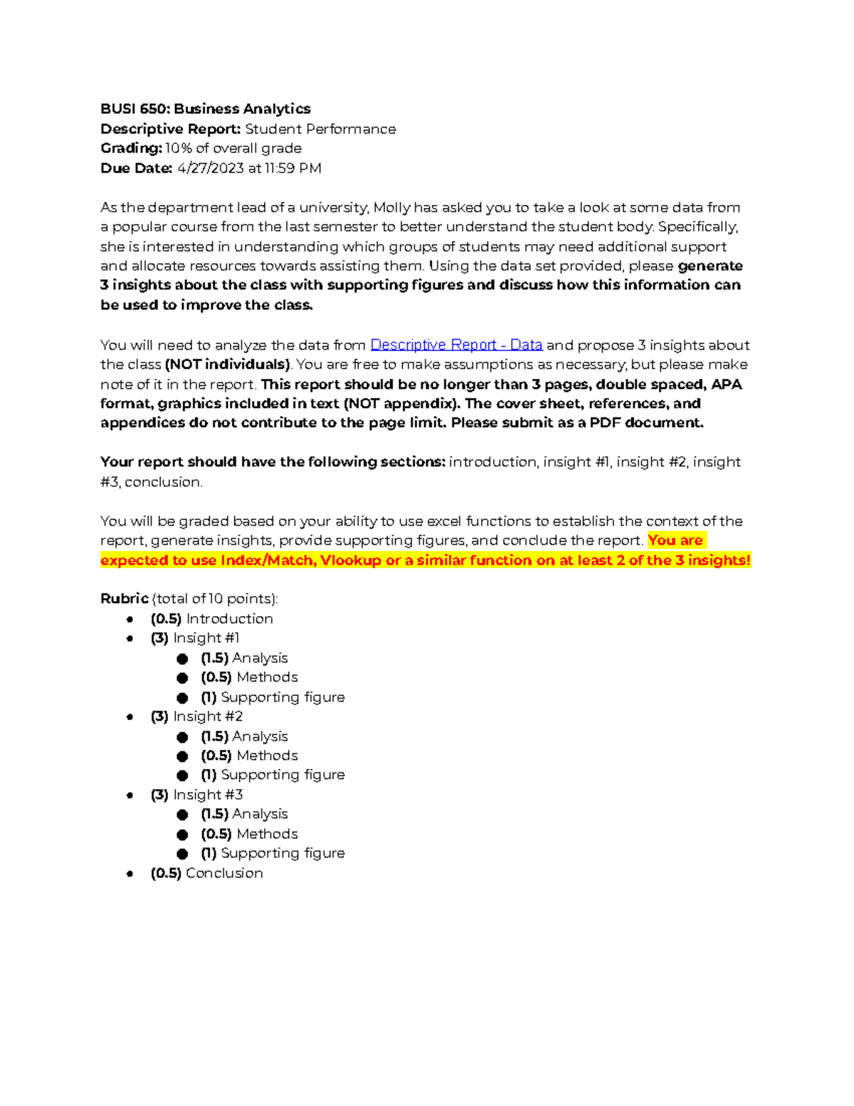Copy of Descriptive Report - Instructions - BUSI 650 - UCW - Studocu