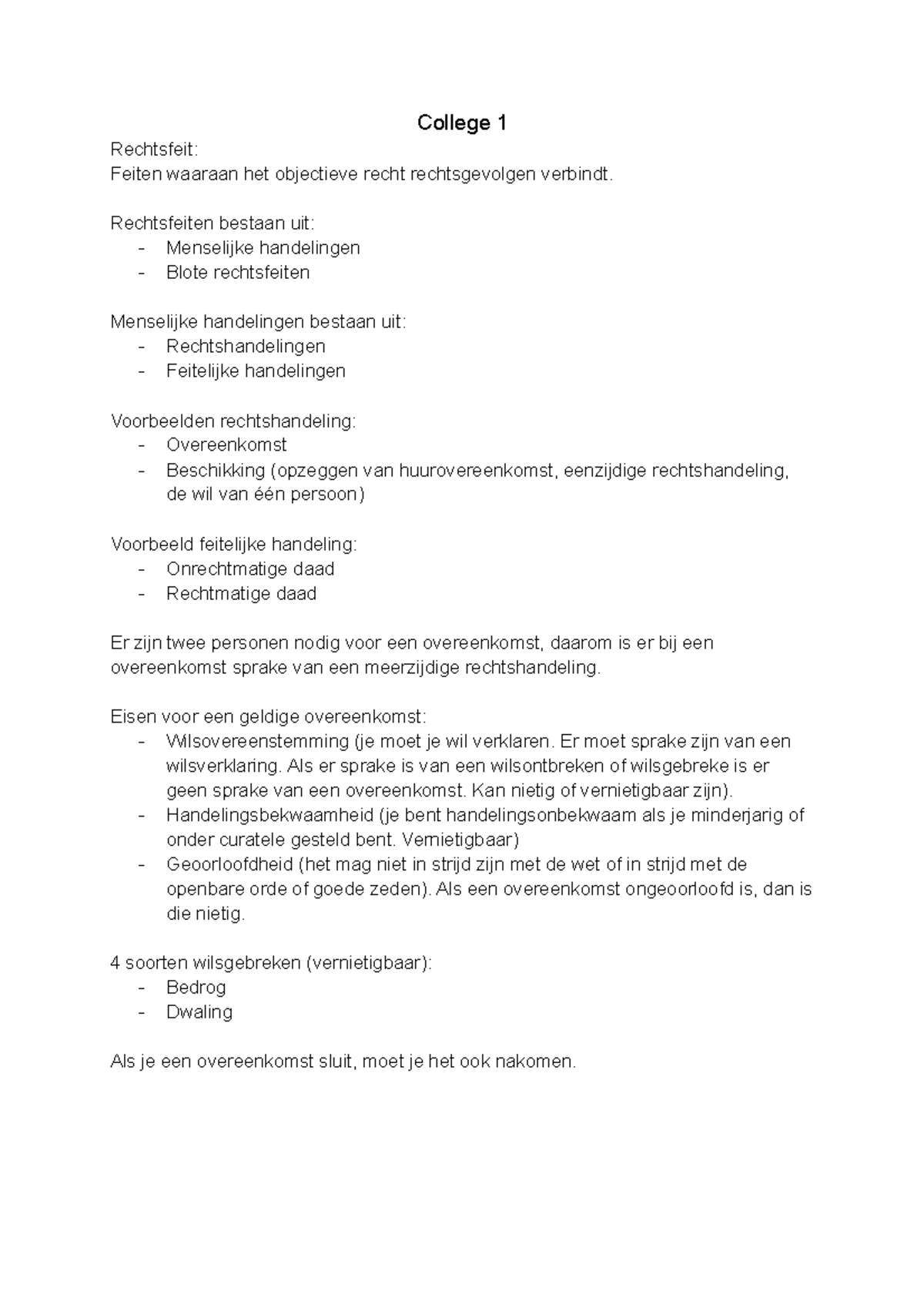 Consumentenkoop - College 1 Rechtsfeit: Feiten waaraan het objectieve ...