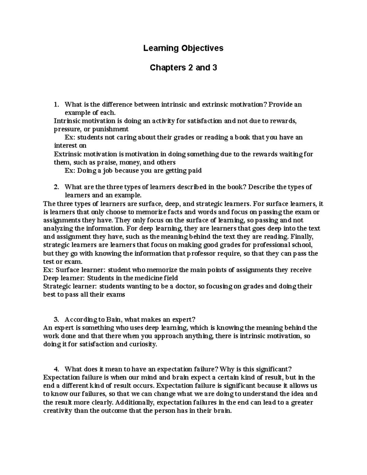 Learning Objectives Chapters 2 and 3 - Studocu