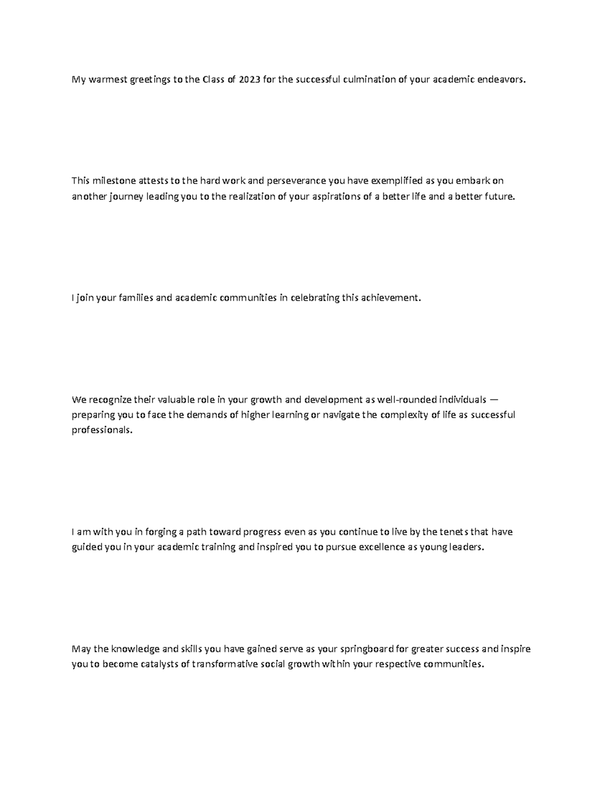 Message of Deped Sec - My warmest greetings to the Class of 2023 for ...