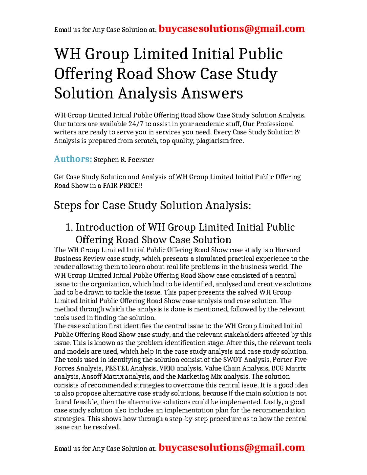 Case Solution WH Group Limited Initial Public Offering Road Show - WH Group Limited Initial ...