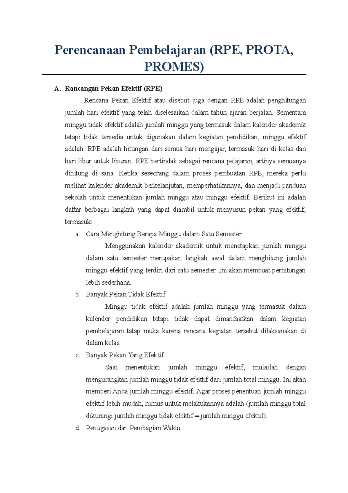 Perencanaan Pembelajaran (RPE, Prota, Promes) - Perencanaan ...