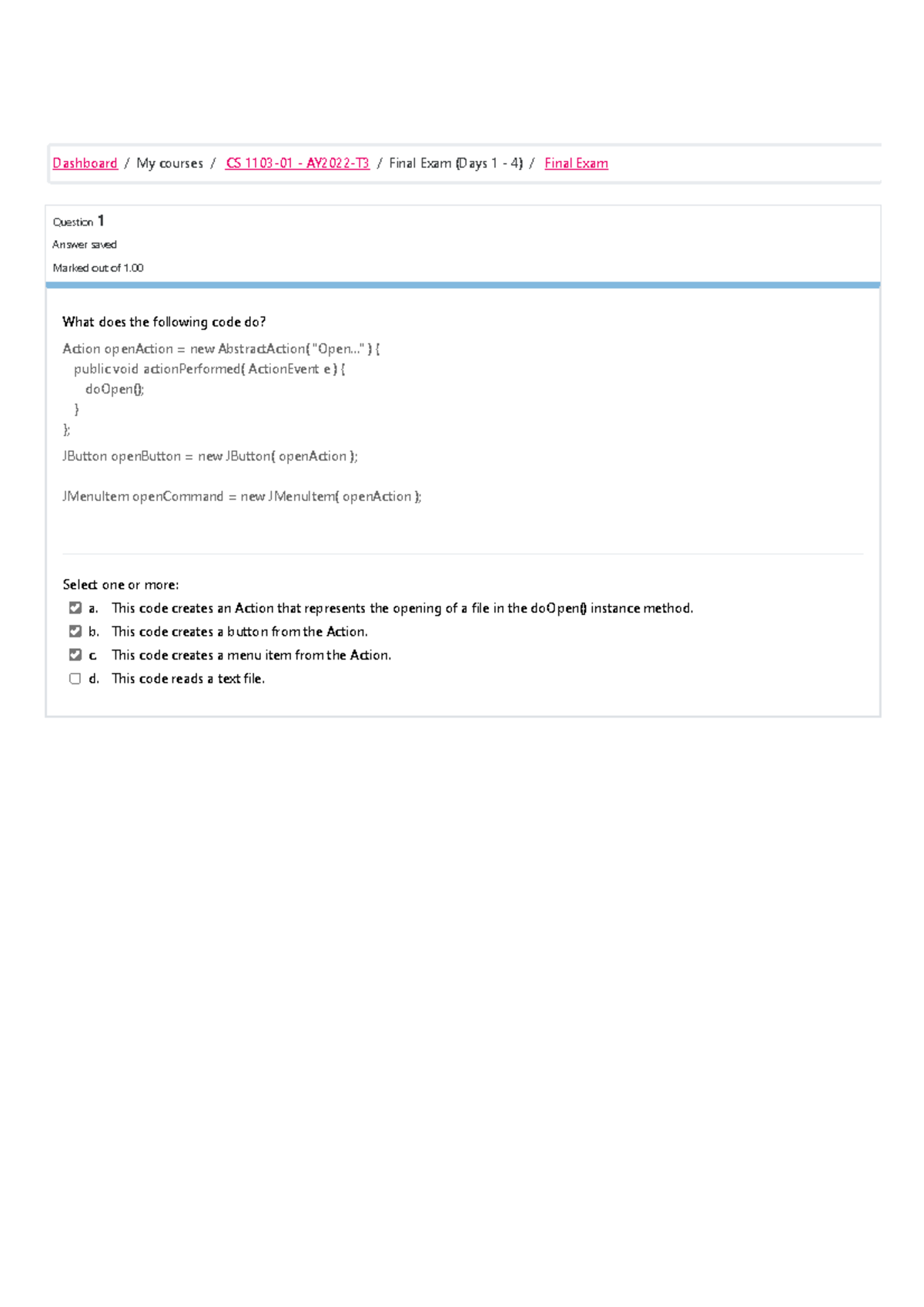Final Exam2 (page 1 of 3) - Question 1 Answer saved Marked out of 1 ...