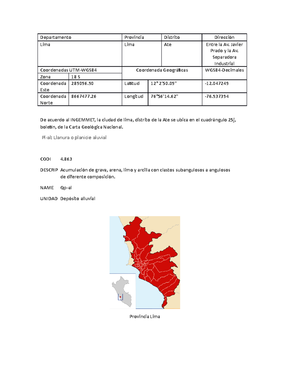 Distrito Ate-Geomorfología y Clima-Geología - Departamento Provincia ...