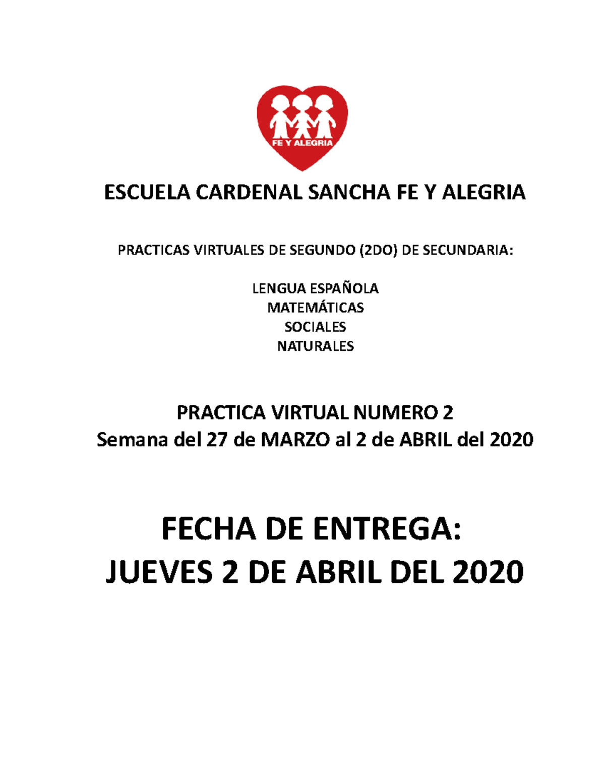 Segunda Practica Virtual DE LAS Materias Basicas AÑO Escolar 2019-2020 ...