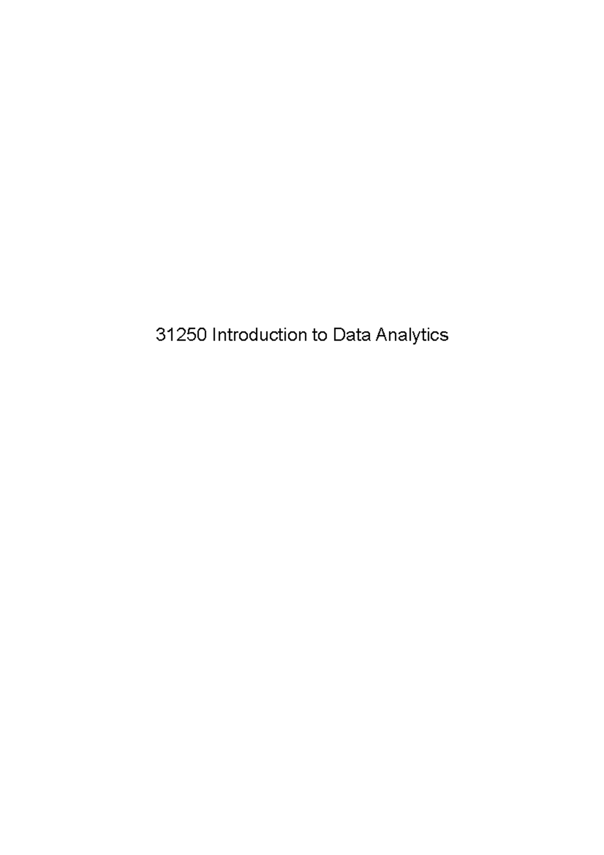 Assignment 2 For Data Analytics 31250 Introduction To Data Analytics