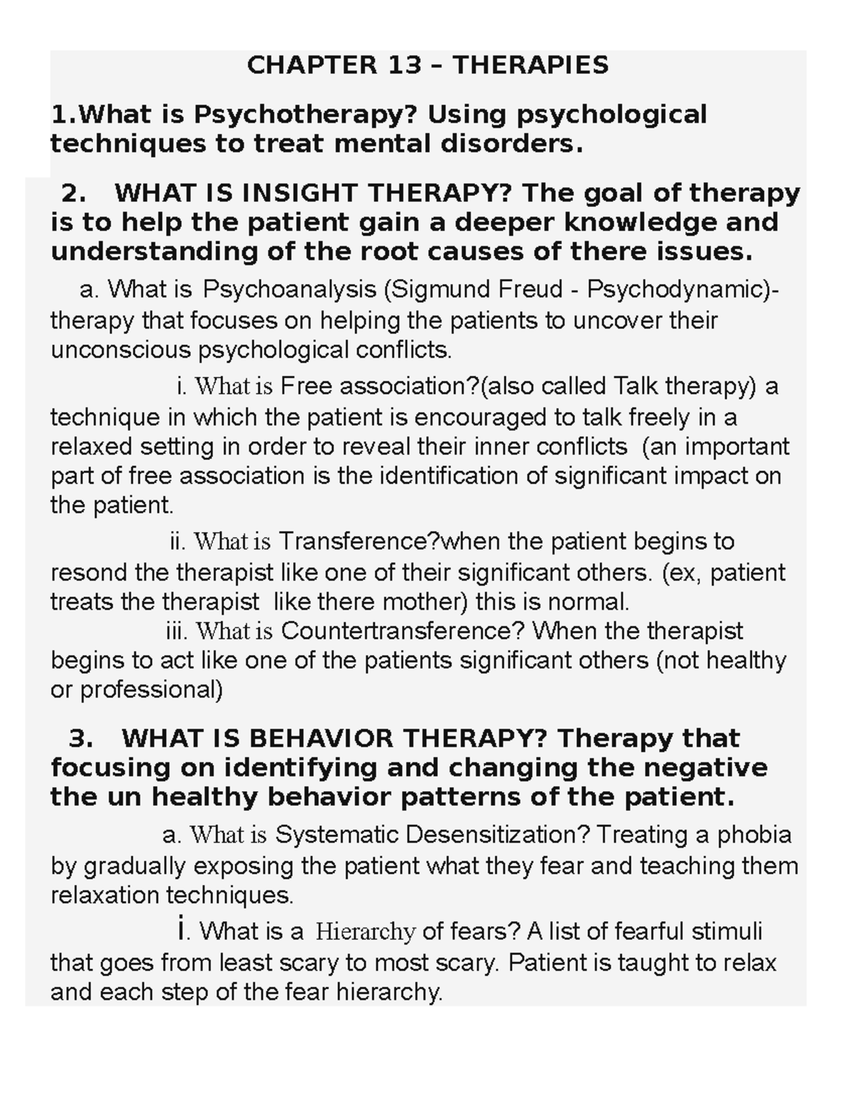 PSY Outline Chapter 13 - Therapies - CHAPTER 13 – THERAPIES 1 is ...
