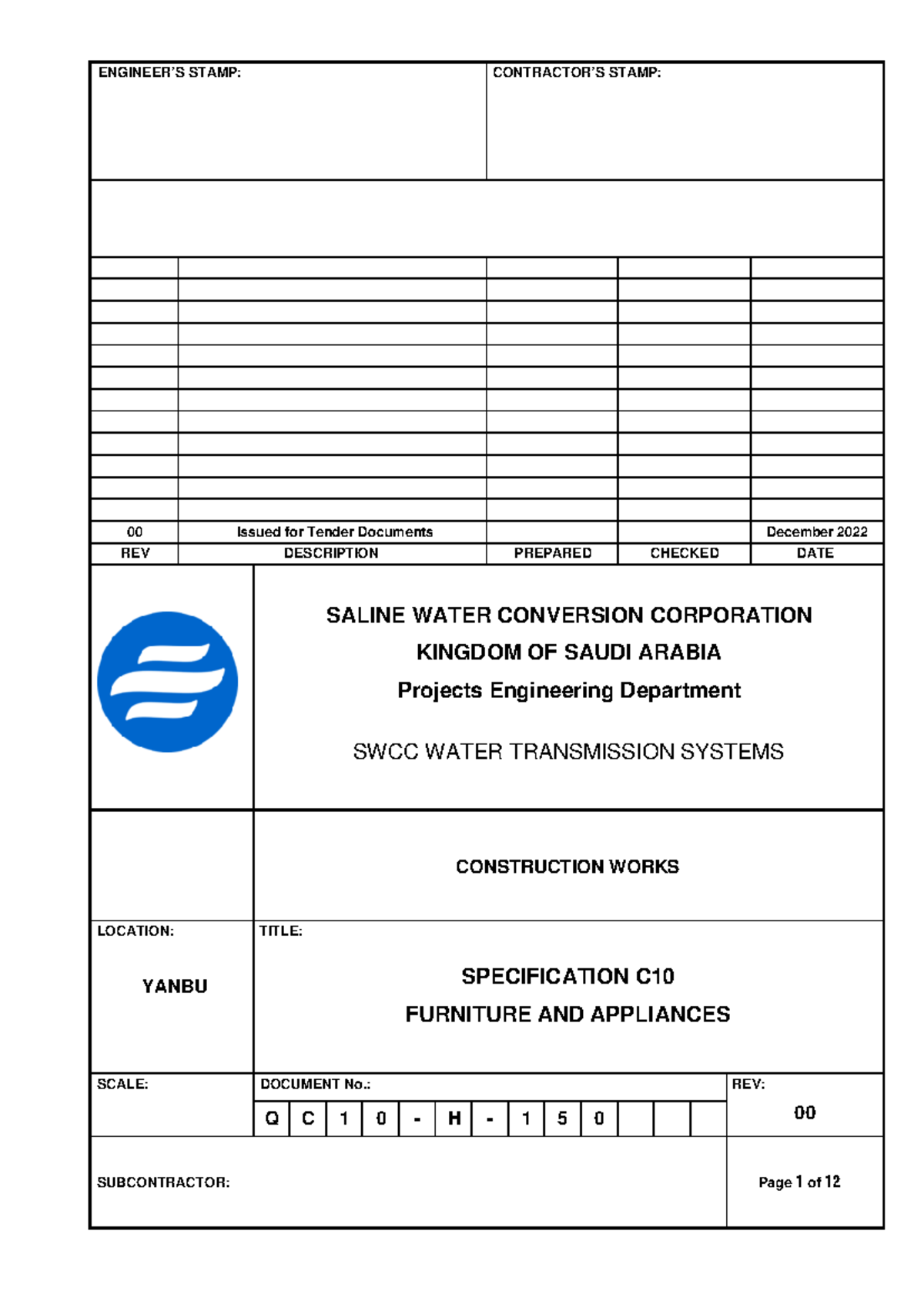QC10-H-150 C10 Furniture and Appliances - Rev 0 - ENGINEER’S STAMP ...