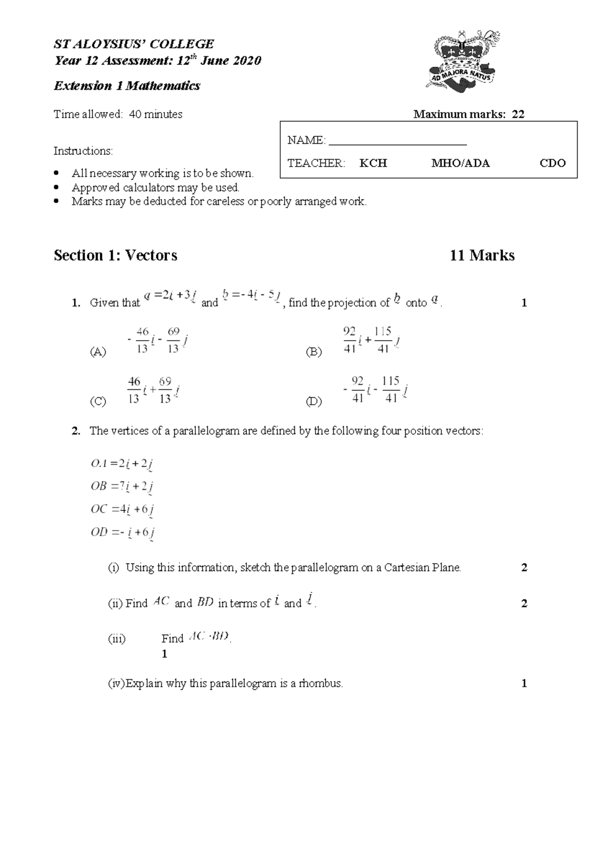 12 Ext1 T2 20 - Mathematics practice materials - ST ALOYSIUS’ COLLEGE ...