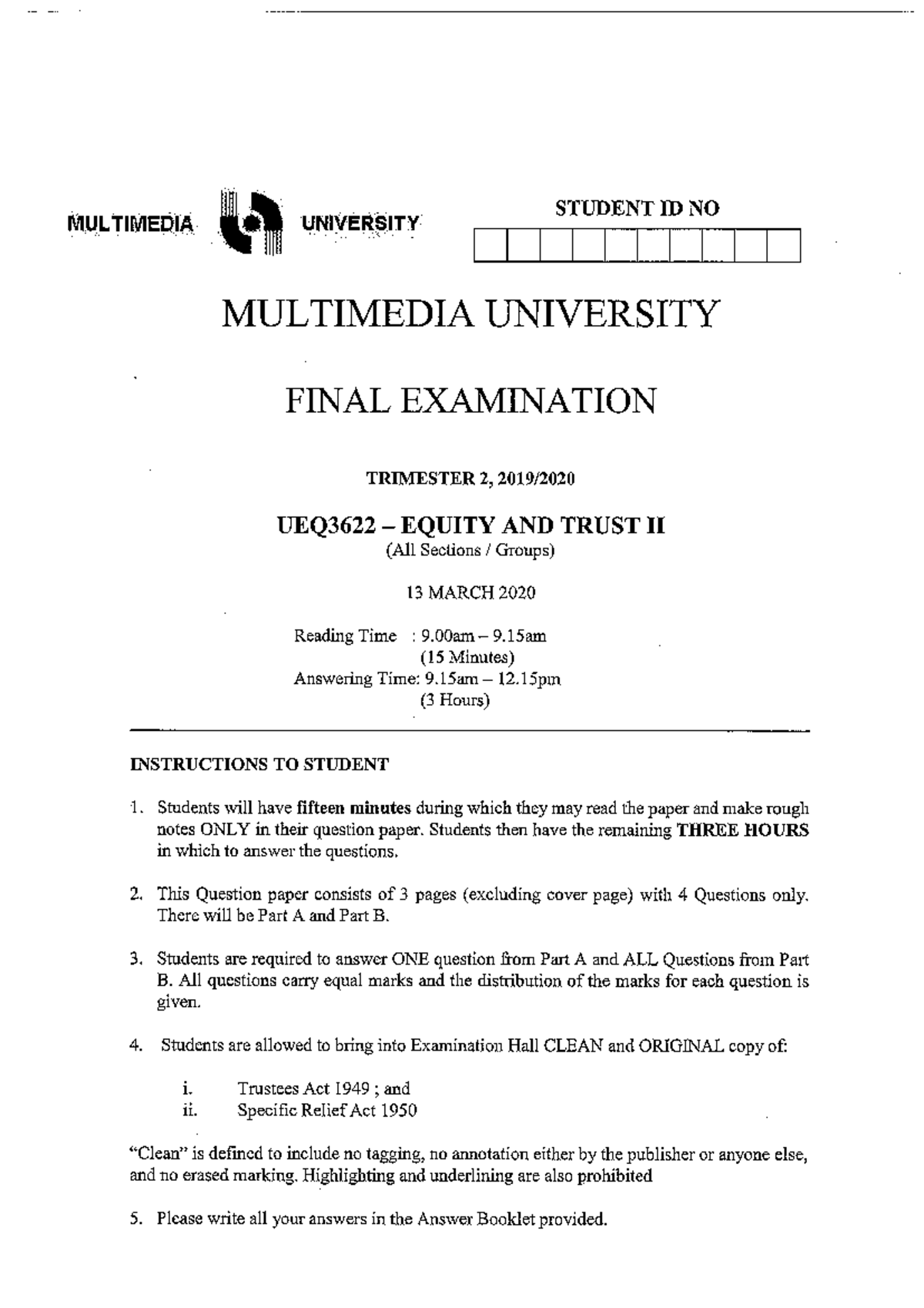 Exam, questions - Equity and Trusts II - Studocu