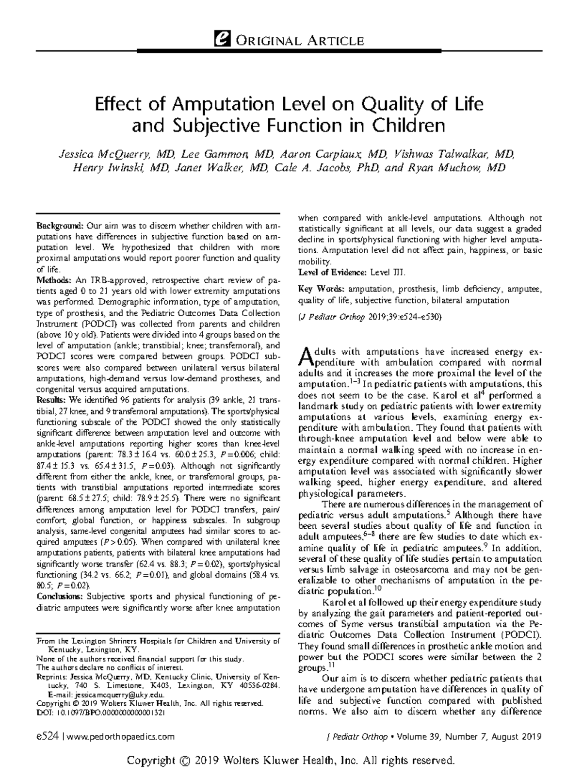 Mcquerry 2019 - articulo - Effect of Amputation Level on Quality of ...