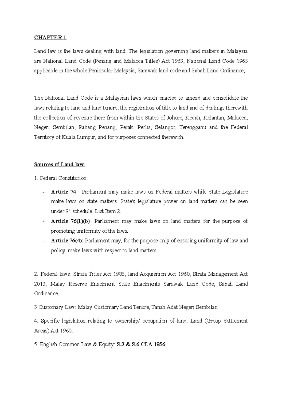 Chapter 1 - CHAPTER 1 Land law is the laws dealing with land. The ...