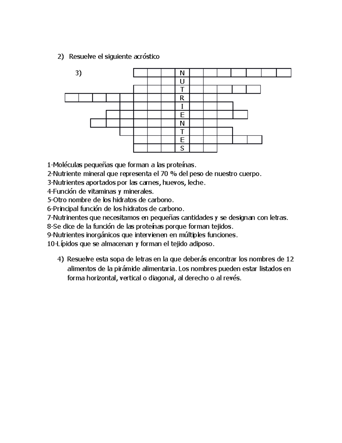 Acróstico Nutrientes - Resuelve el siguiente acróstico N U T R I E N T ...