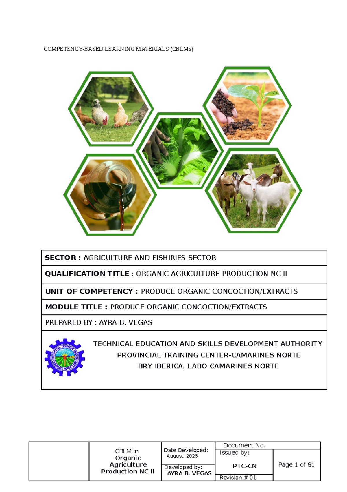 CBLM - CBLM - COMPETENCY-BASED LEARNING MATERIALS (CBLMs) SECTOR : AGRICULTURE AND FISHIRIES ...
