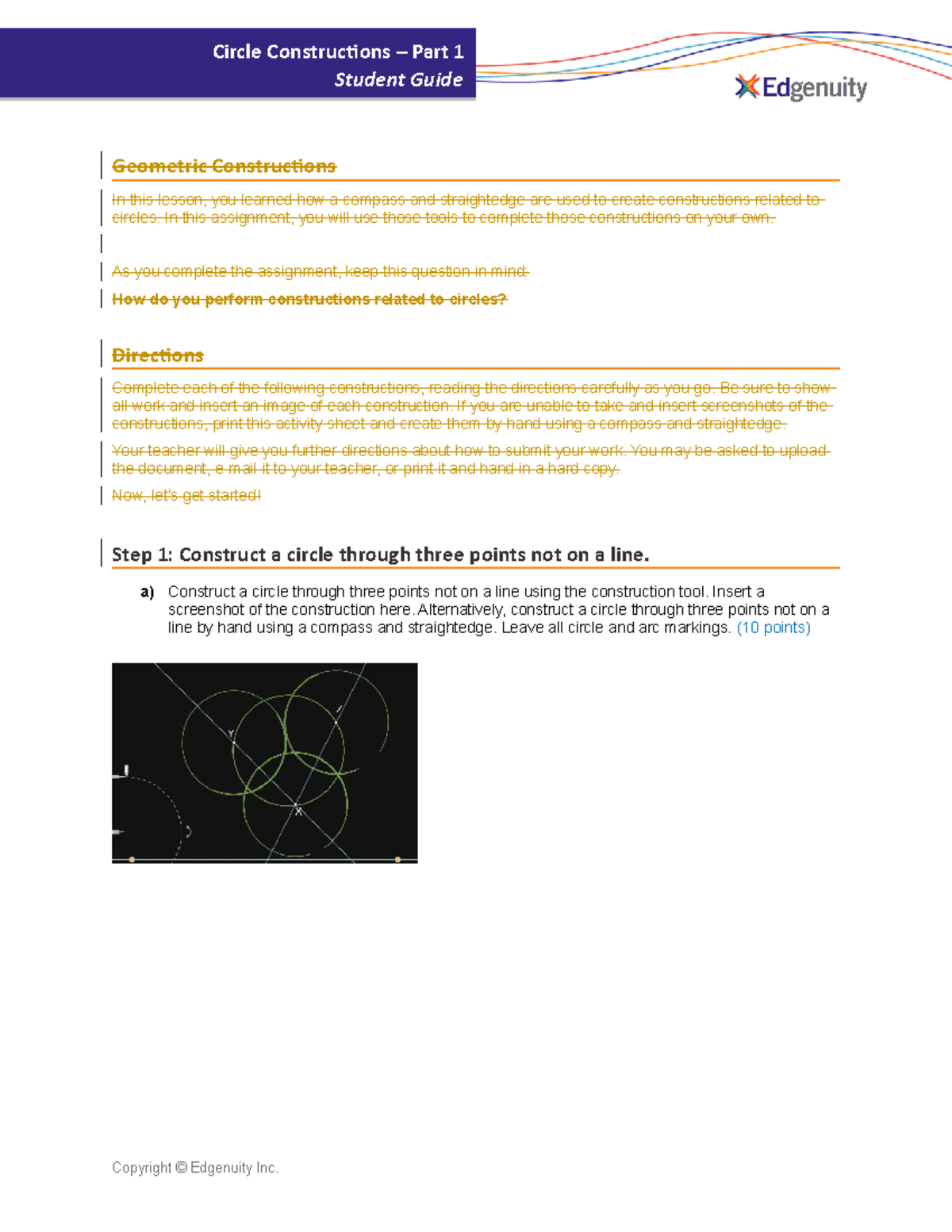 Circle Constructions - Student Guide - Part 1 - Geometric Constructions In this lesson, you ...