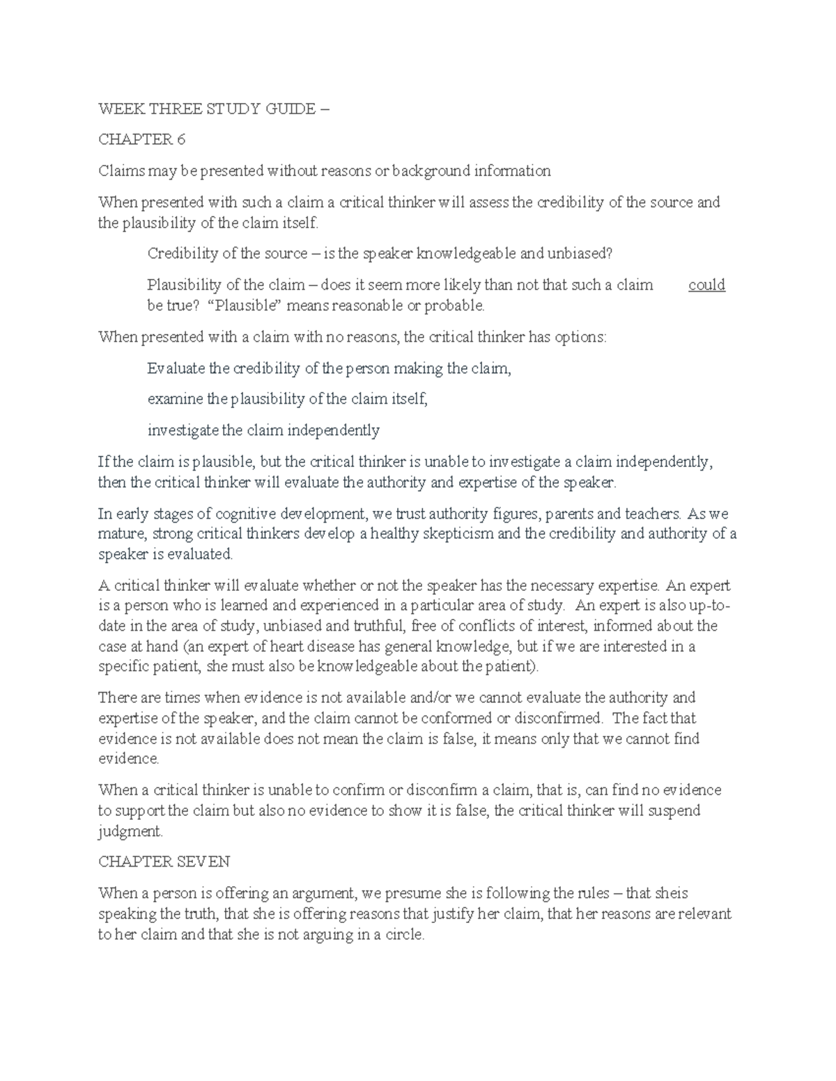 WEEK Three QUIZ Extended Study Guide - WEEK THREE STUDY GUIDE – CHAPTER ...