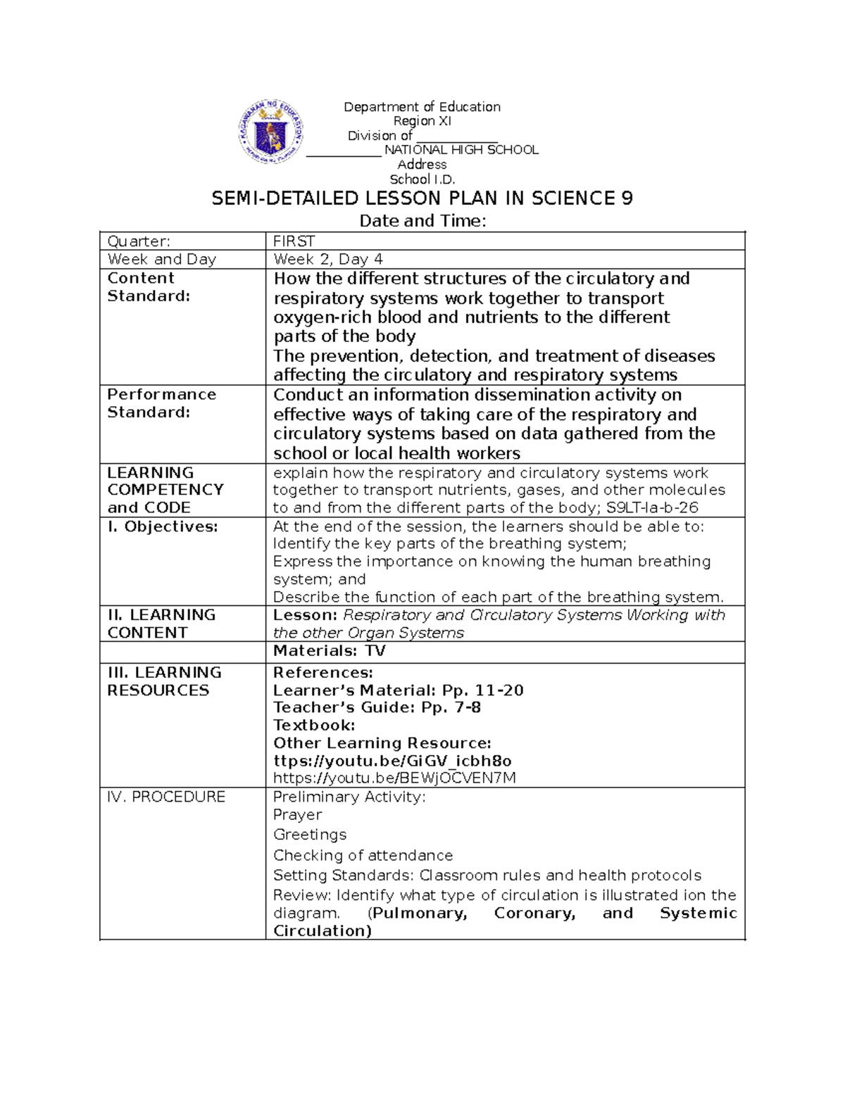 Science 9 1W2,D4 - Lesson Plan - Department of Education Region XI ...