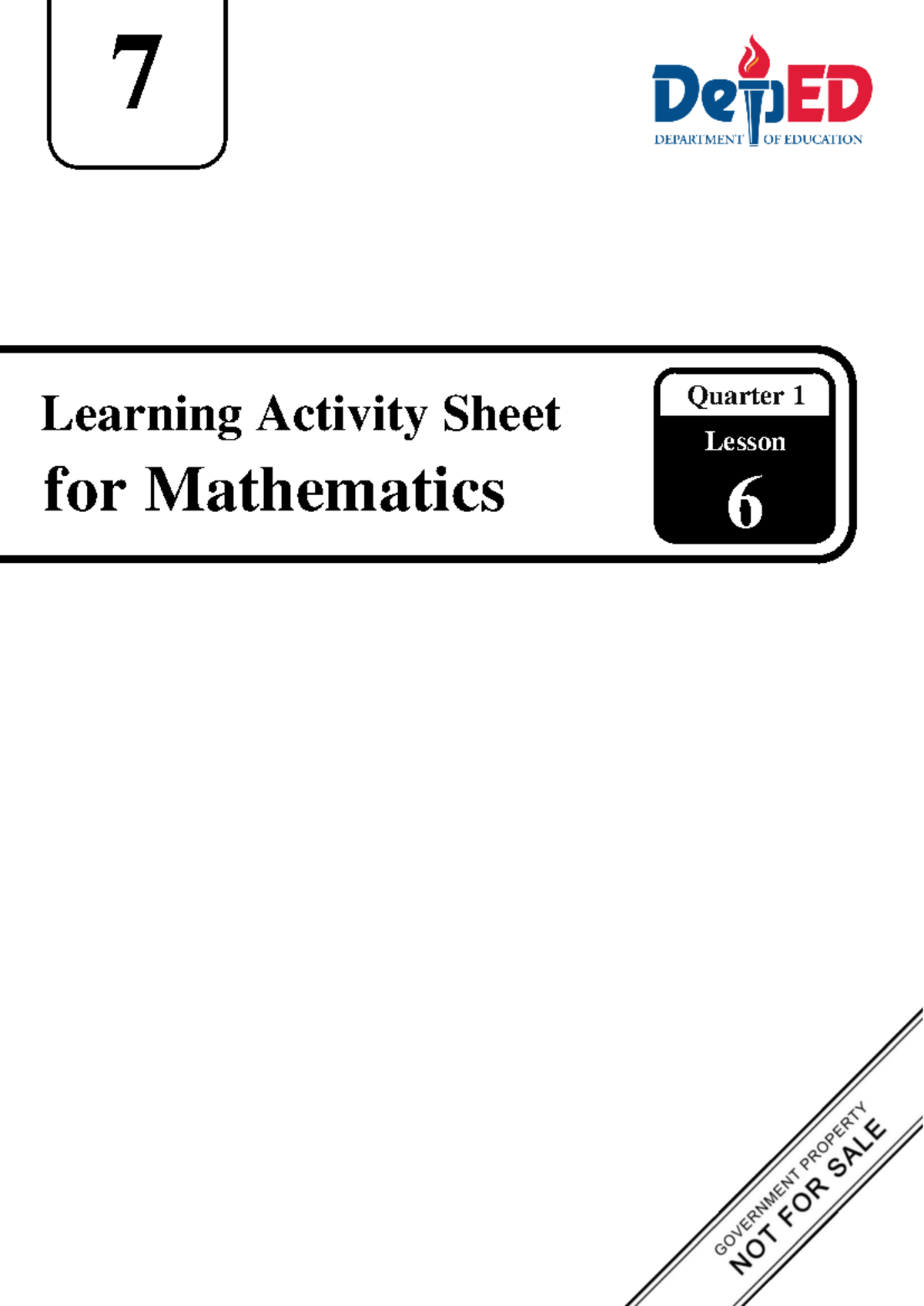Q1 WS Mathematics 7 Lesson 6 Week 6 - Learning Activity Sheet for Mathematics 7 Quarter 1 Lesson ...