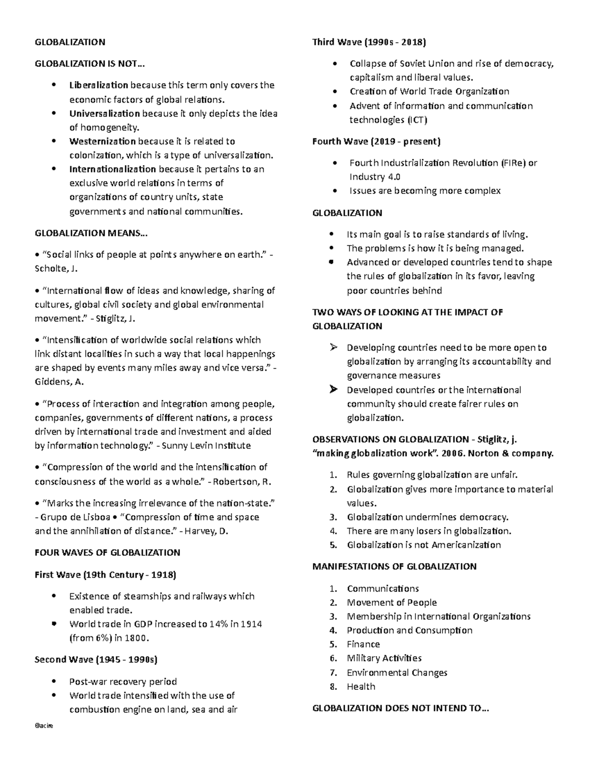 1 On Globalization - Lecture notes 1 - GLOBALIZATION GLOBALIZATION IS ...