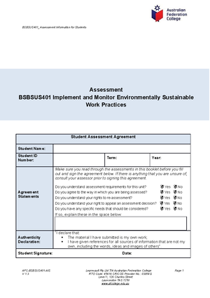 Bsbsus 401 Learner Guide V 1 - AFC-LG-BSBSUS401 Learnvault Pty Ltd T/A ...