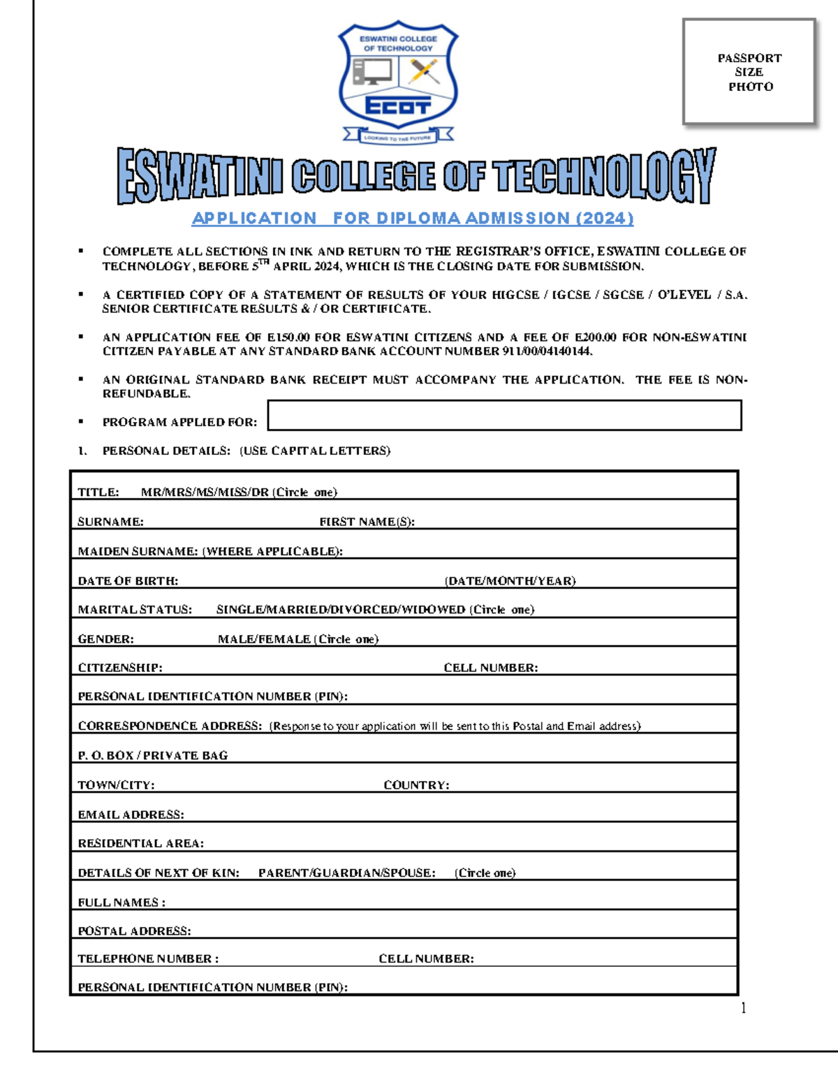 2024 2025 Application FORM - APPLICATION FOR DIPLOMA ADMISSION (2024 ...