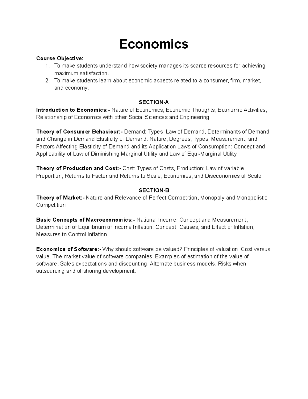 Economics - Economics Course Objective: 1. To make students understand ...