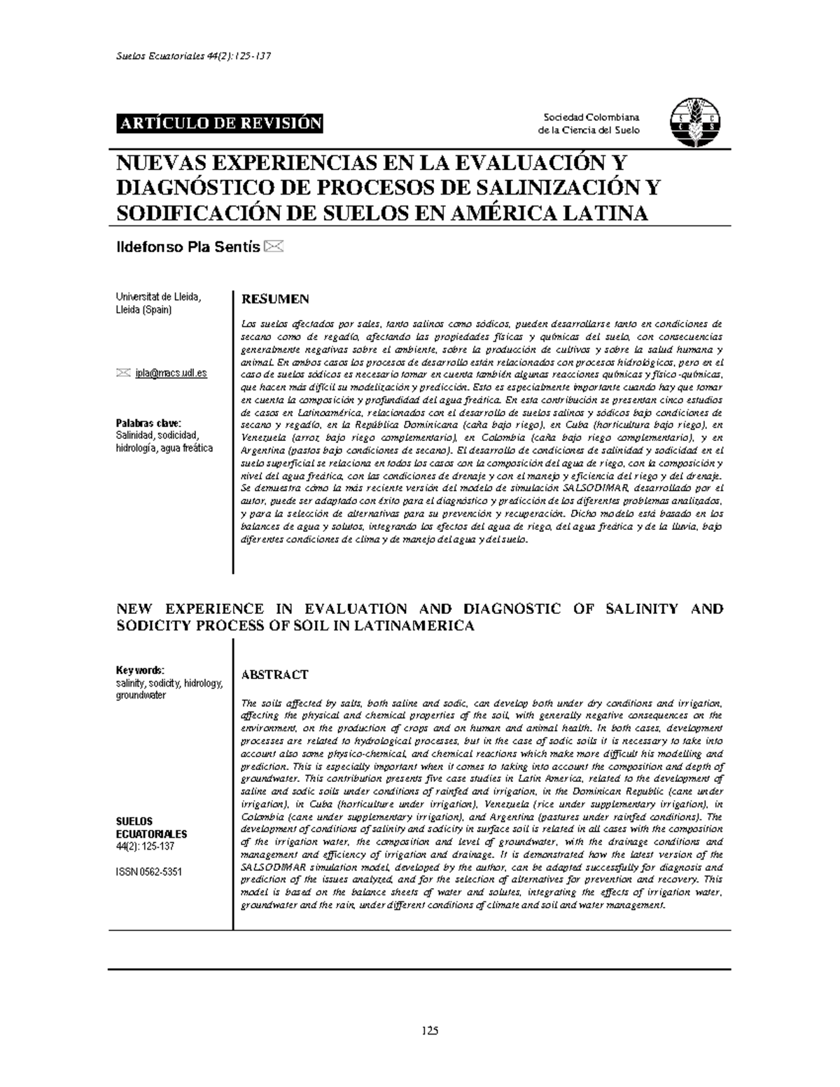Suelos salinos Dr. Plà - Resumen Contaminación y Control de la Calidad ...