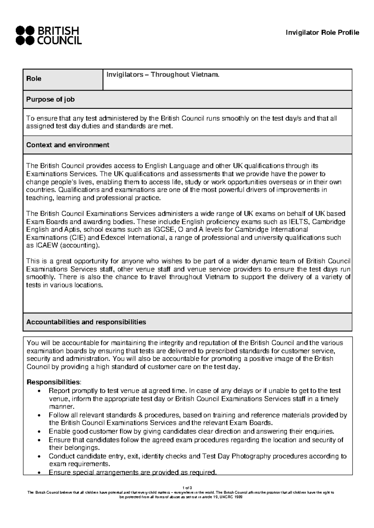 British Council Invigilator Part time - 1 of 3 The British Council ...