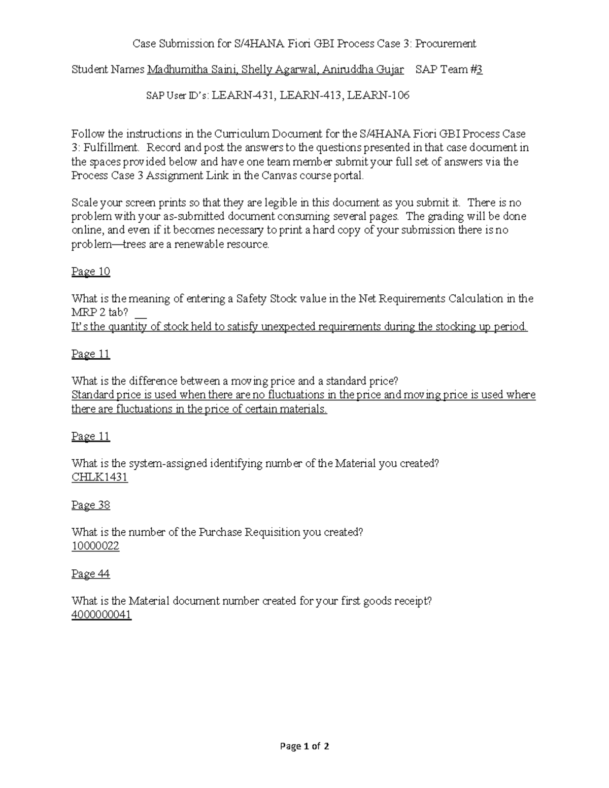 Case 3A S4H GBI Procurement Team 3 - Case Submission for S/4HANA Fiori ...