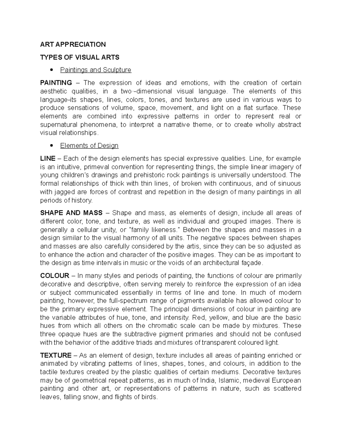 ART APP - Visual Arts - ART APPRECIATION TYPES OF VISUAL ARTS Paintings ...