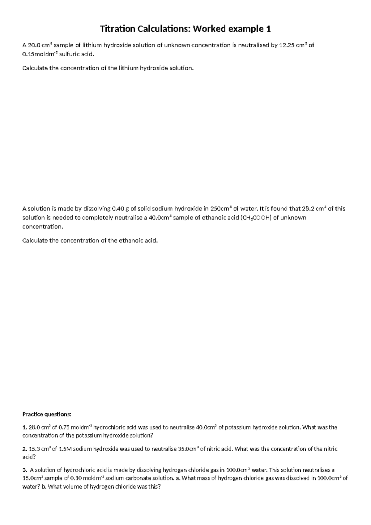 Worked egs titration calculations - Titration Calculations: Worked ...