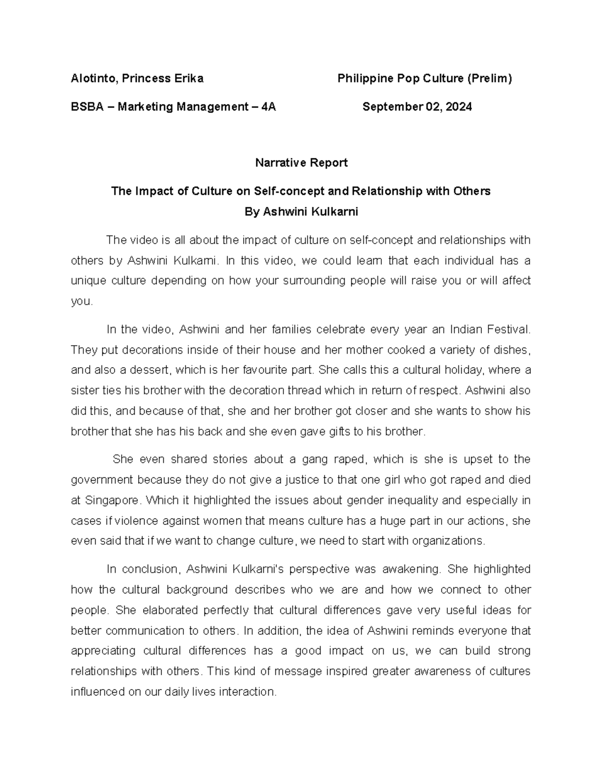 sample Narrative Report - Alotinto, Princess Erika Philippine Pop ...