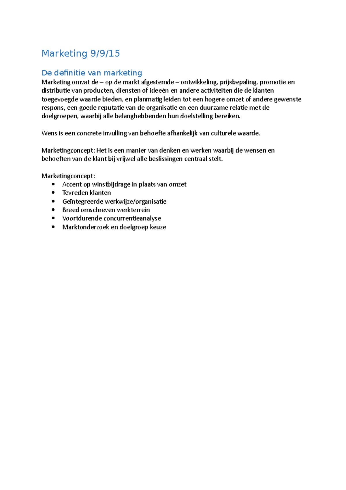 Definitie marketing - Marketing De definitie van marketing Marketing omvat de op de markt ...