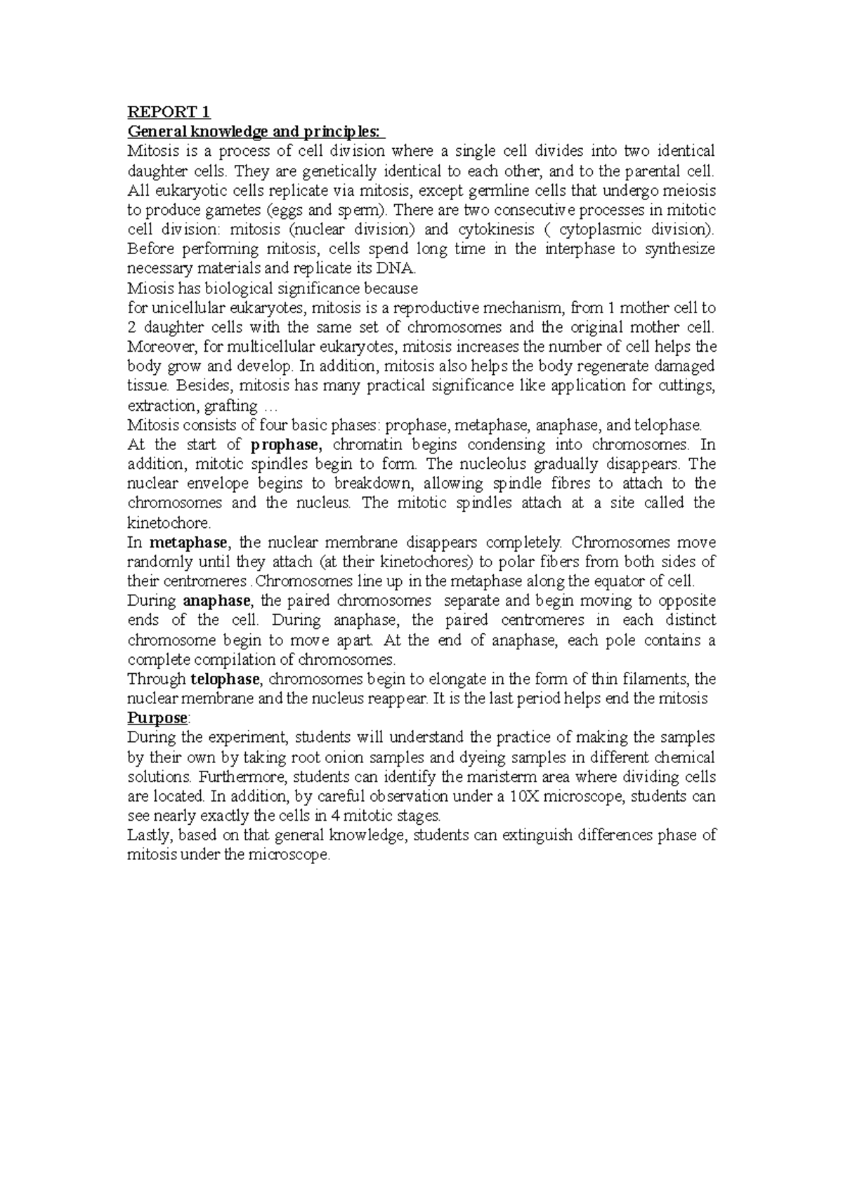 Report Genetic Lab 1 - Intro Principle Purpose - REPORT 1 General k ...