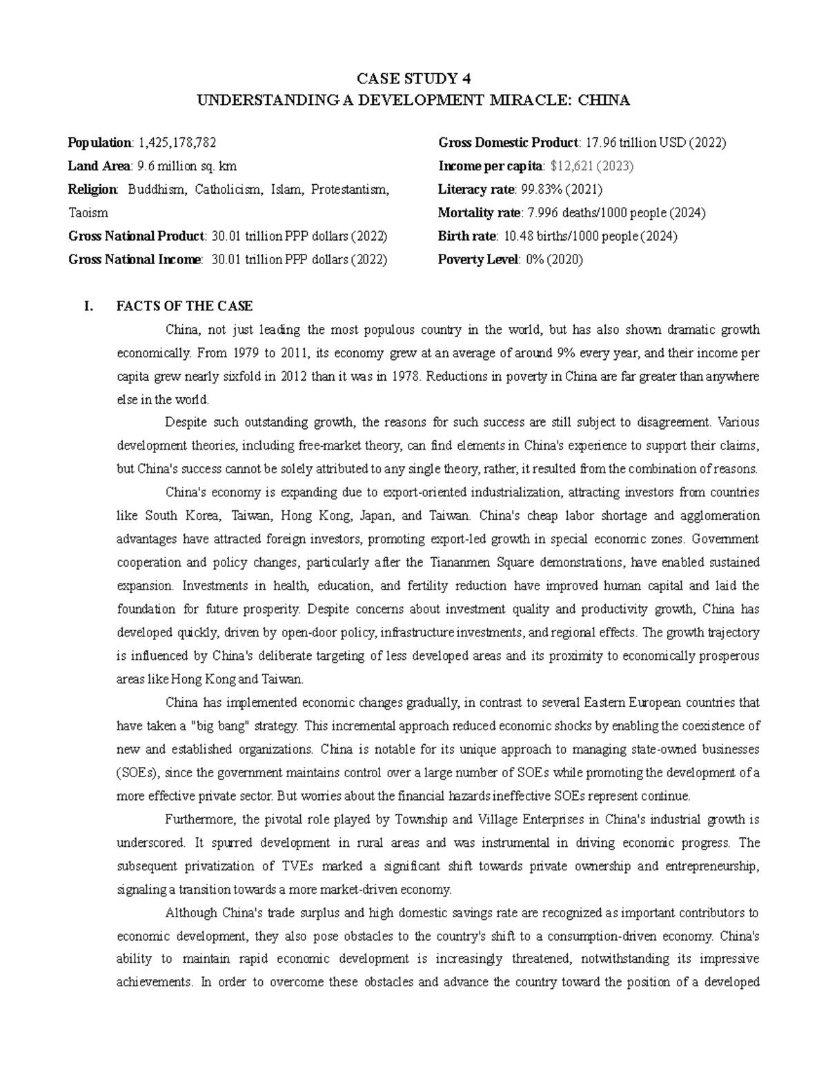 Case Study 4: China - CASE STUDY 4 UNDERSTANDING A DEVELOPMENT MIRACLE ...