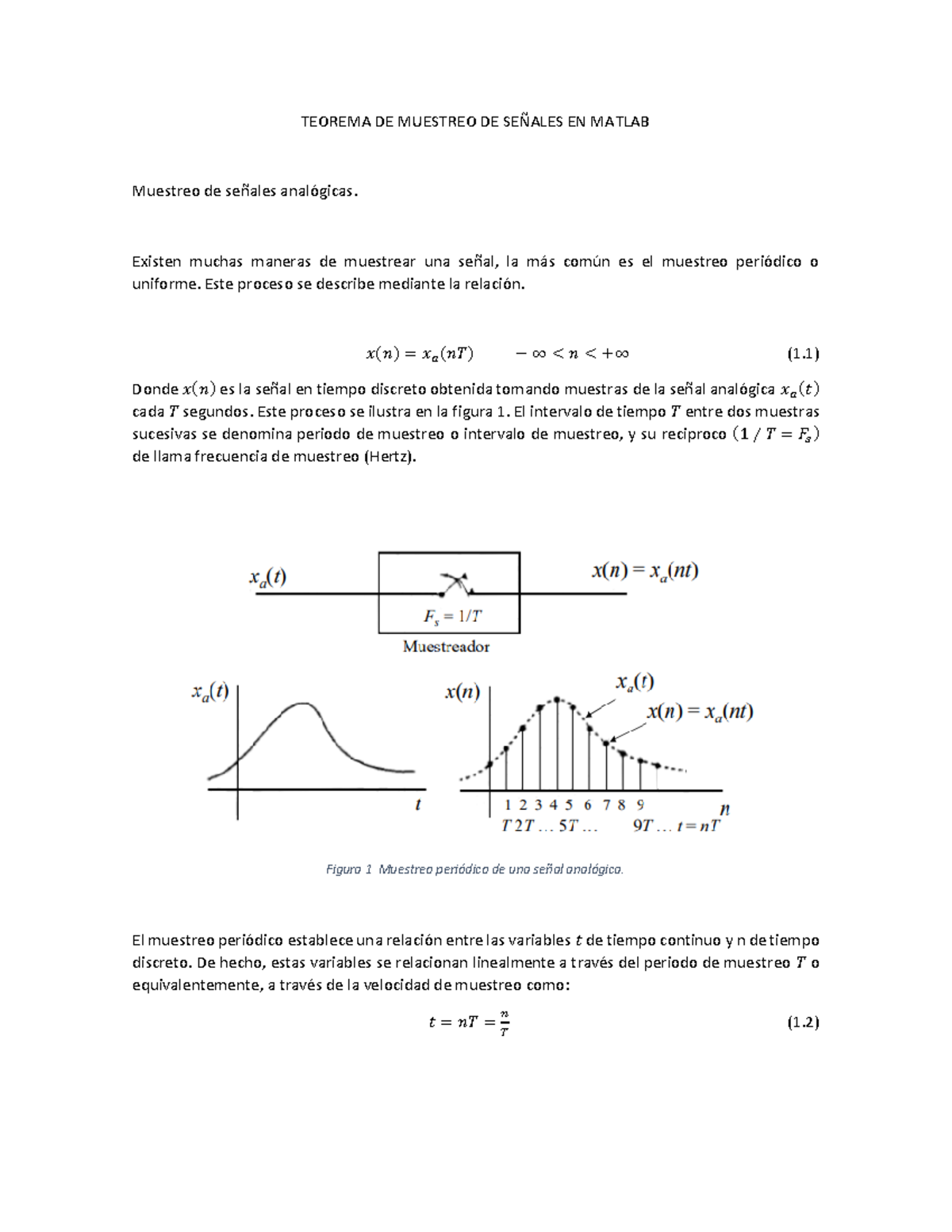 Teorema DE Muestreo DE Señales EN Matlab - TEOREMA DE MUESTREO DE SE—ALES EN MATLAB Muestreo de ...