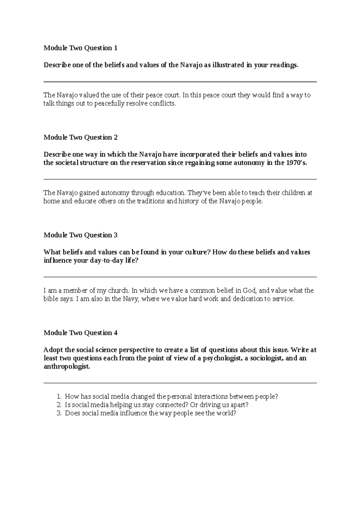 SCS 200 Module 2 short answers - Module Two Question 1 Describe one of ...